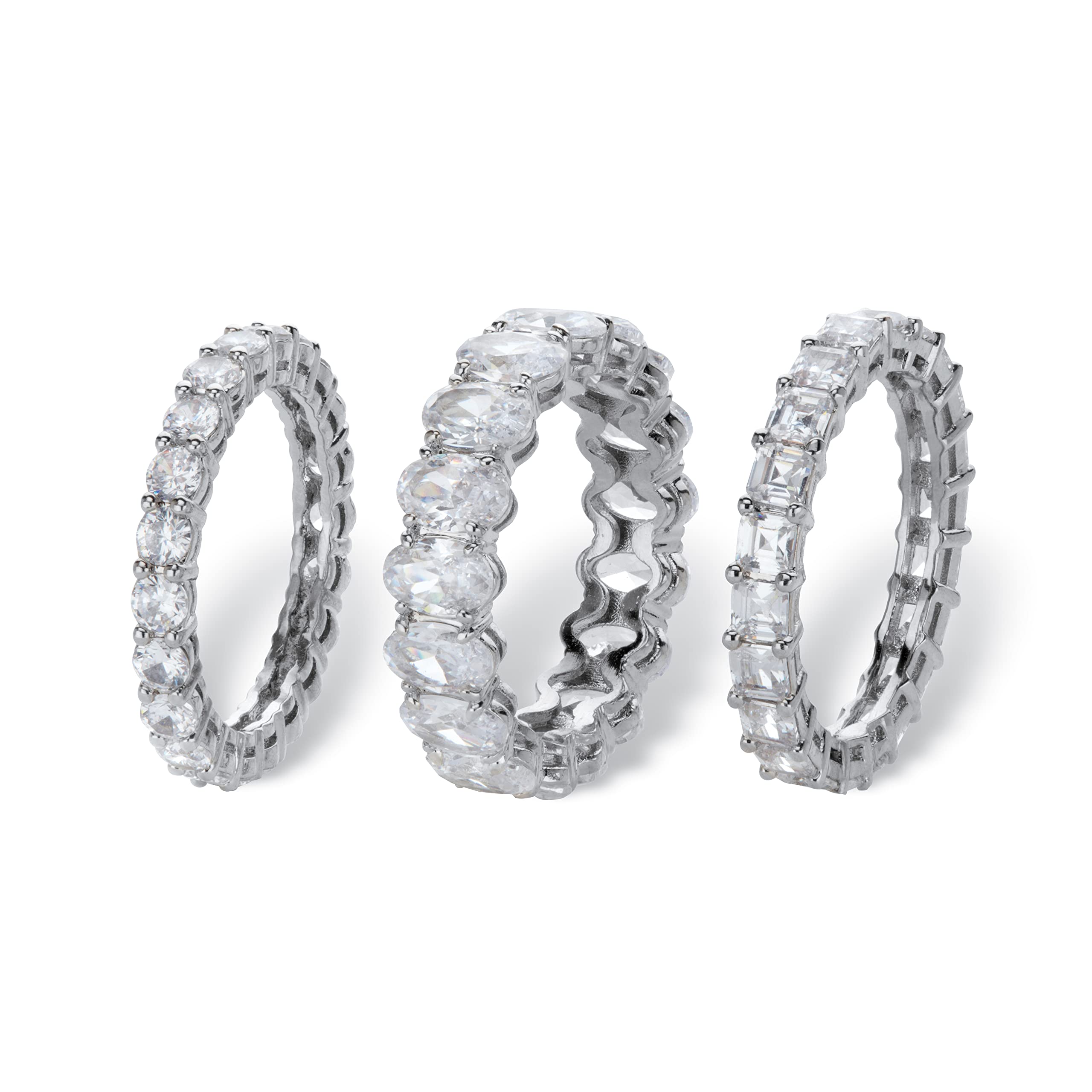 PalmBeach Jewelry Yellow Gold-Plated or Platinum-Plated Oval Round and Princess Cut Cubic Zirconia 3 Piece Stackable Eternity Ring Size 9