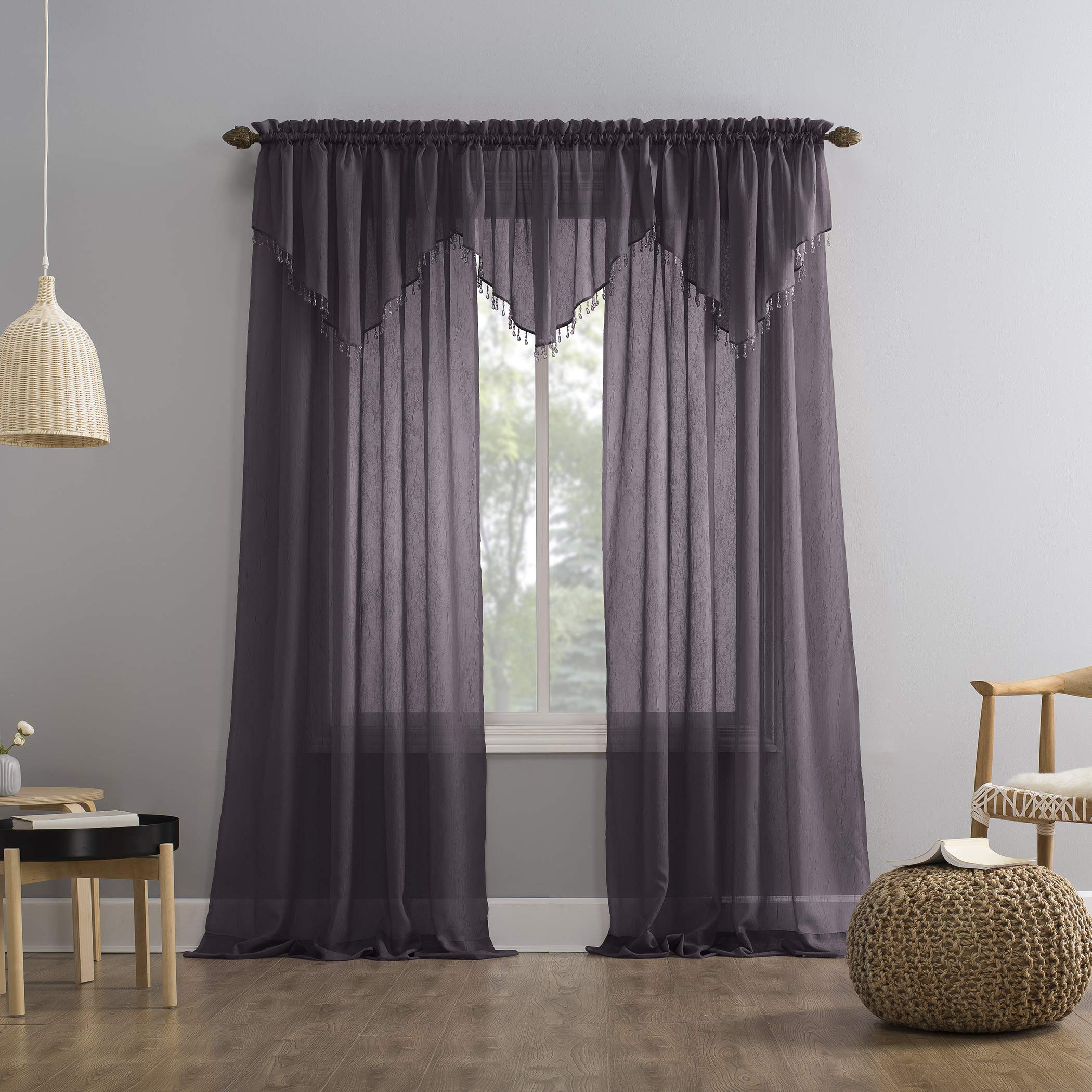 No. 918 Erica Crushed Voile Ascot Beaded Sheer Rod Pocket Curtain Valance
