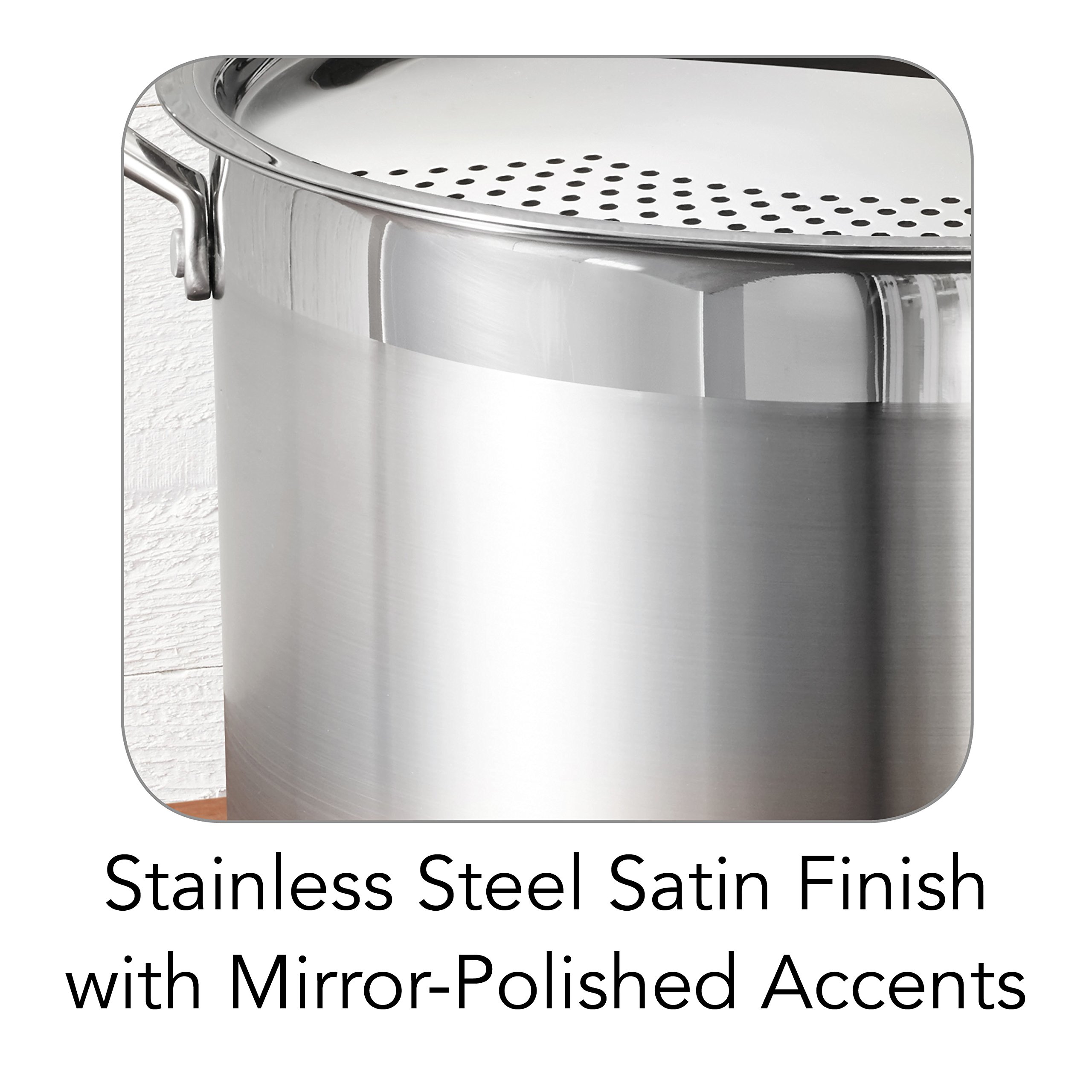 Tramontina Lock & Drain Pasta Cooker Pot with Strainer Lid 18/8 Stainless Steel 8 Qt, 80120/509DS