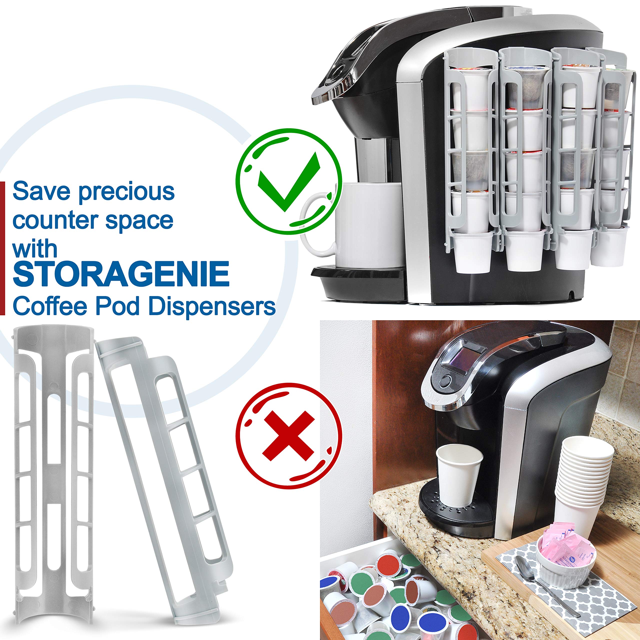 STORAGENIE Coffee Pod Holder for Kerig Kcup, Side Mount K Cup Storage, Coffee Pod Organizer, Perfect for Small Counters (2 Pack| For 10 K Cups,Red)