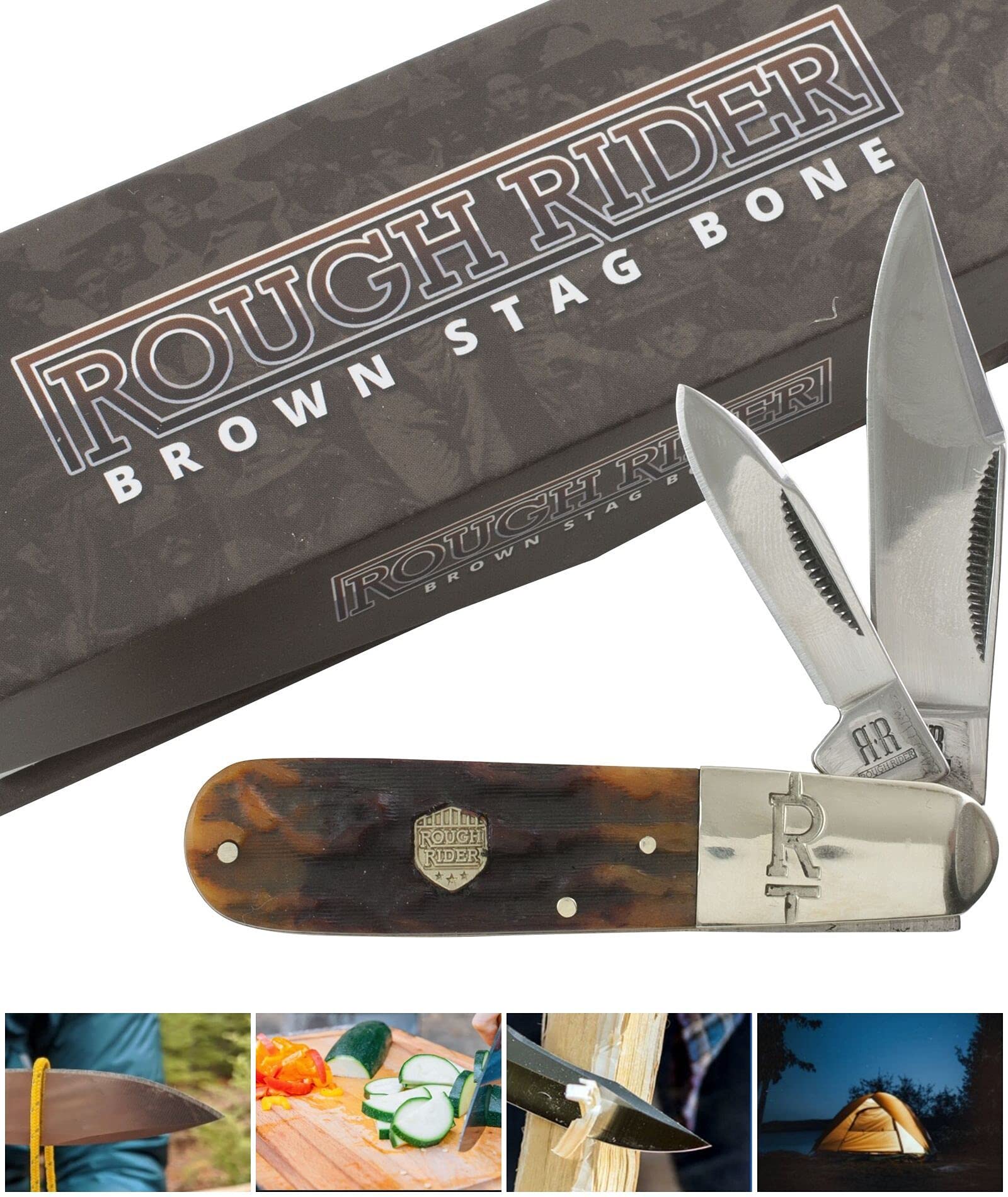 Rough Rider Brown Stag Bone Pocket Knife Rr1806 2 Open Folding Blades Outdoor Survival Hunting Knife for Camping by Survival Steel