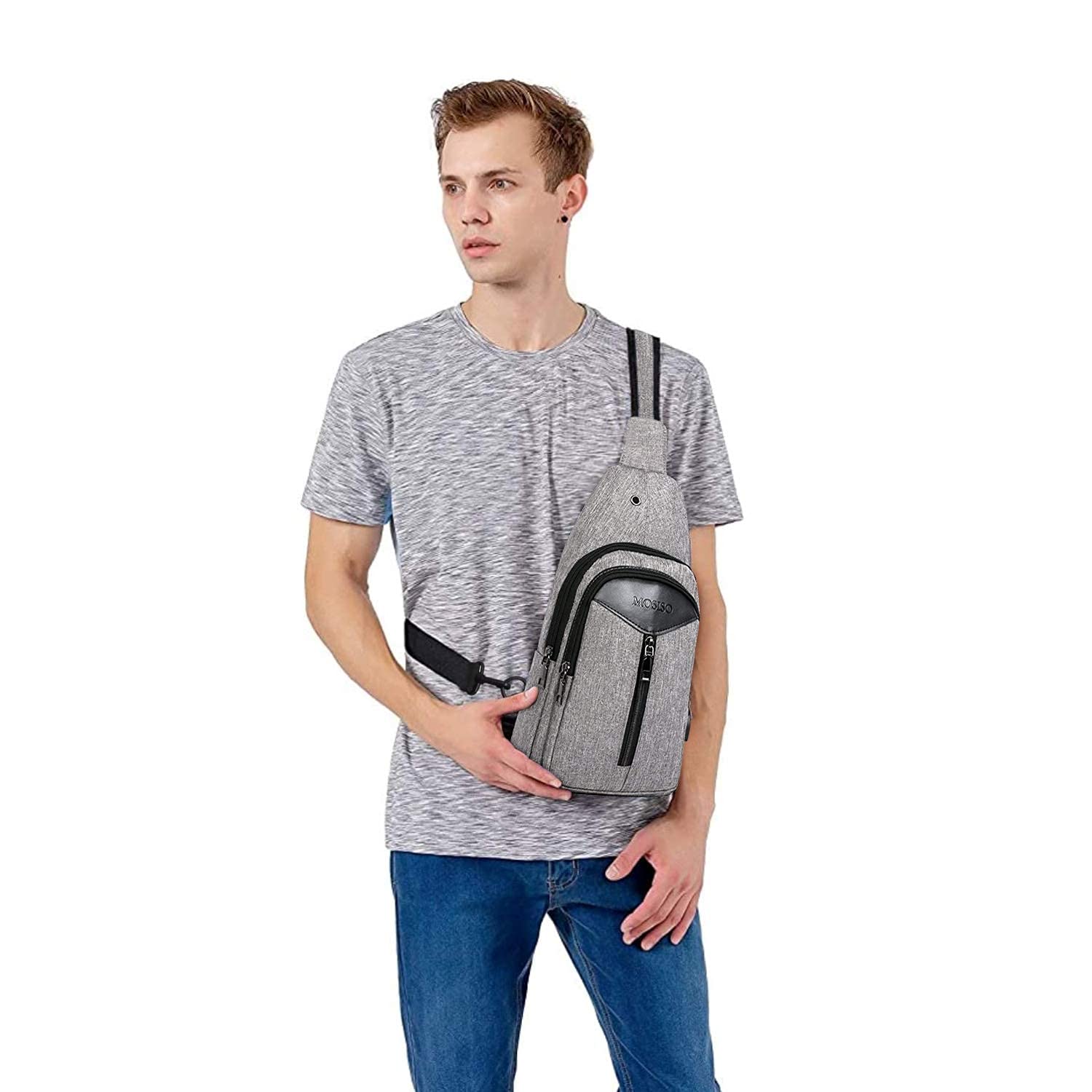 MOSISO Rope Sling Bag Hiking Daypack Unbalance Backpack with USB Charging Port, Dark Gray