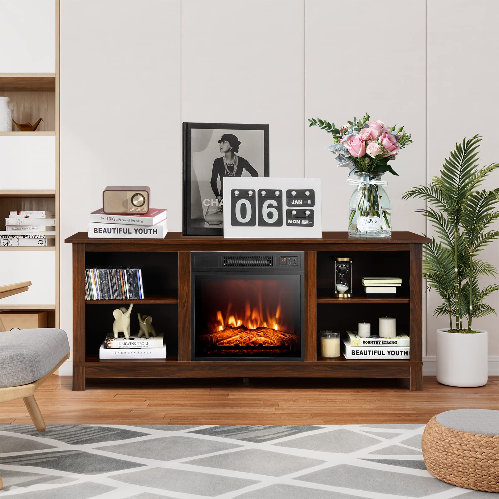 ORALNER Electric Fireplace Insert 18 Inch, Recessed Fireplace Heater with 3 LED Flame Effects, Remote Control & 6H Timer, Overheating Protection, Fireplace Insert for TV Stand, 1400W, Black