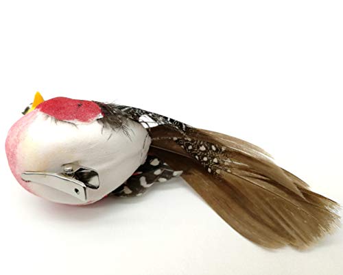 LWINGFLYER 6pcs 4.3" Artificial Simulation Foam Birds Clip on Sparrow Spotted Feather Bird Ornaments for Craft Christmas Decoration Home Garden Party Accessories