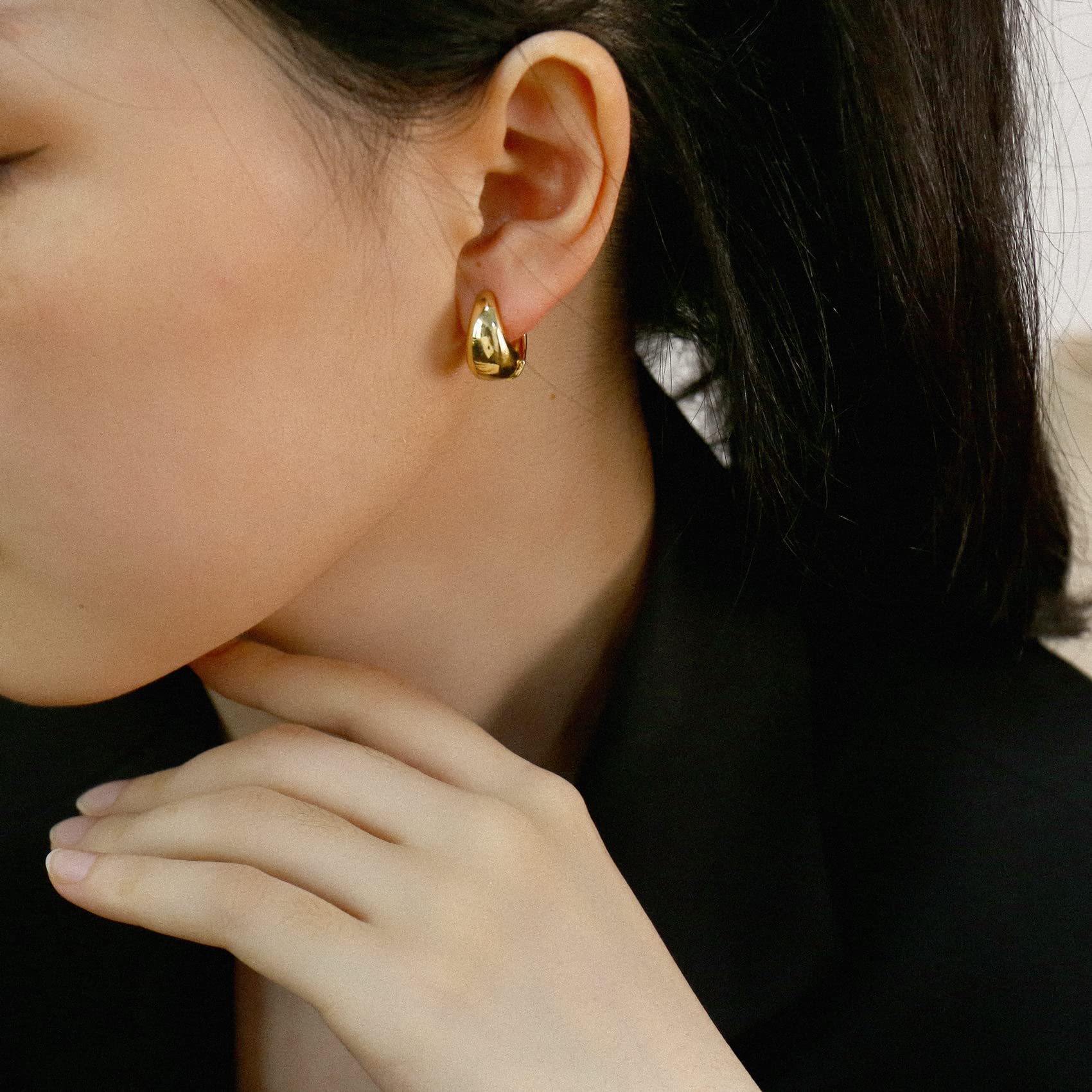 Small Thick Gold Chunky Hoop Earrings Lightweight Hoops For Women