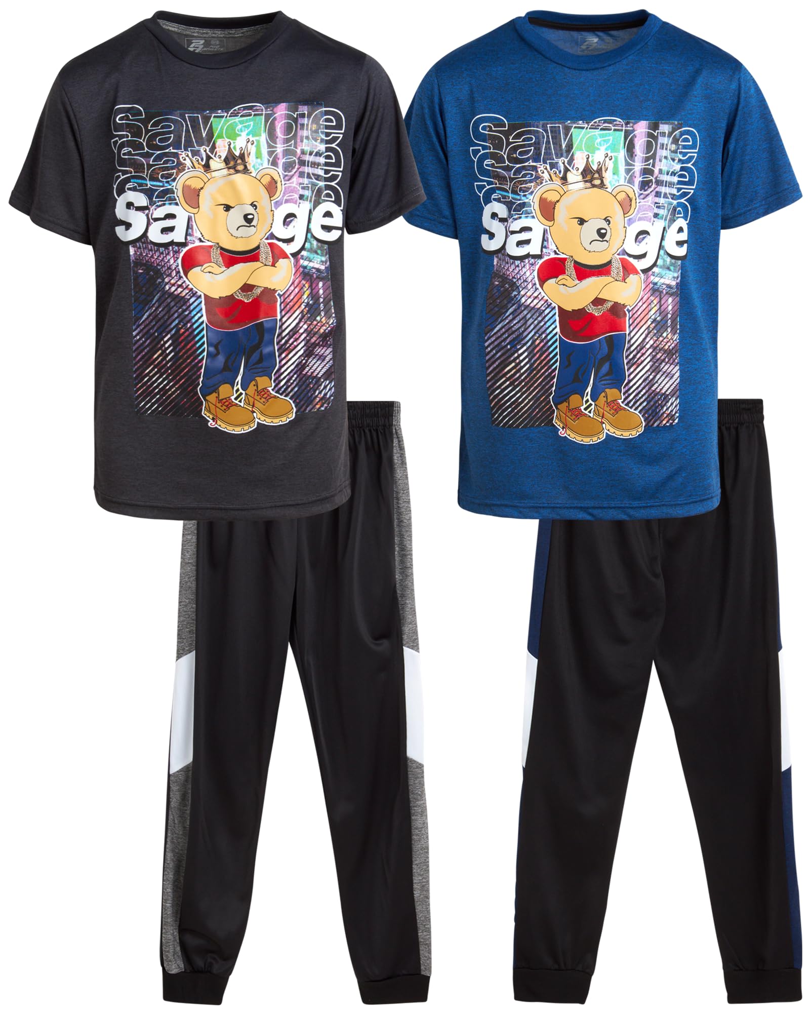 Pro Athlete Boys Sweatsuit Set - 4 Piece Performance Shirt and Tricot Sweatpants (Size 8-16), Size 8, BlueRed Athlete