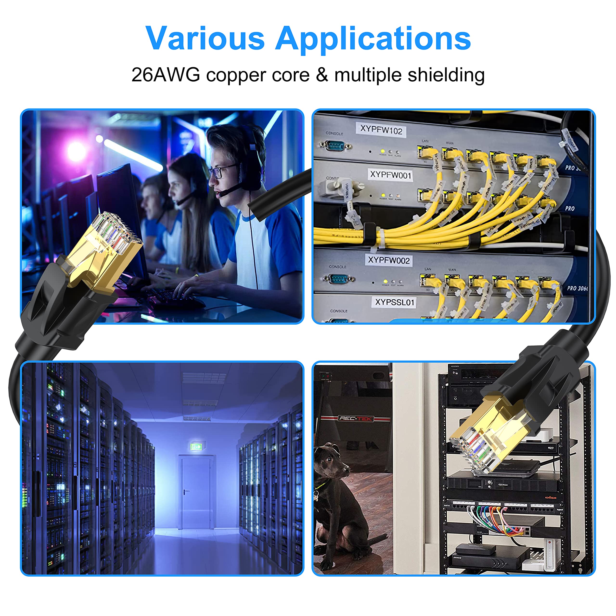 UKYEE Cat8 Ethernet Cable 1FT 2-Pack,High Speed Cat 8 Internet Network Patch Cord Short Cable 40Gbps 2000Mhz for Patch Panel, Home Network, Cable Management, Switches,Router, Modem.