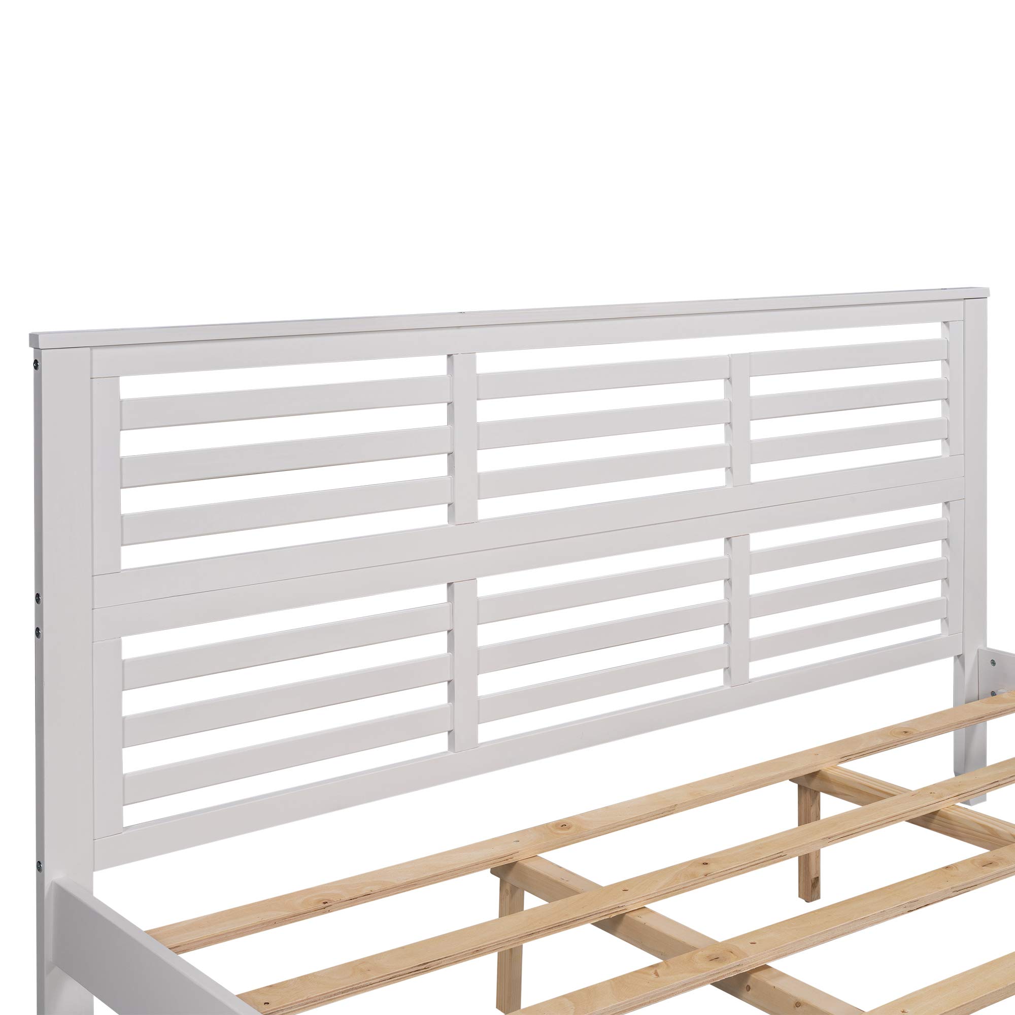 LostCat King Size Platform Bed Frame with Headboard and Footboard,Modern Solid Wood Bed with Horizontal Strip Hollow Shape for Adults,Teens,Wood Slat Support,No Box Spring Needed,White