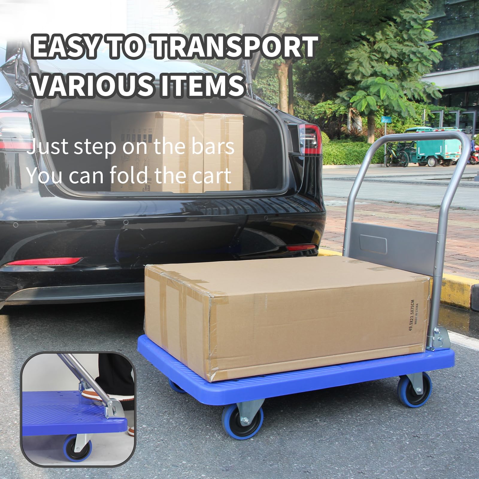 TAGEPOR Folding Platform Truck Push Cart Pull Heavy Duty Flatbed Cart (35.23 * 23.42in) Load 880lbs Handtruck