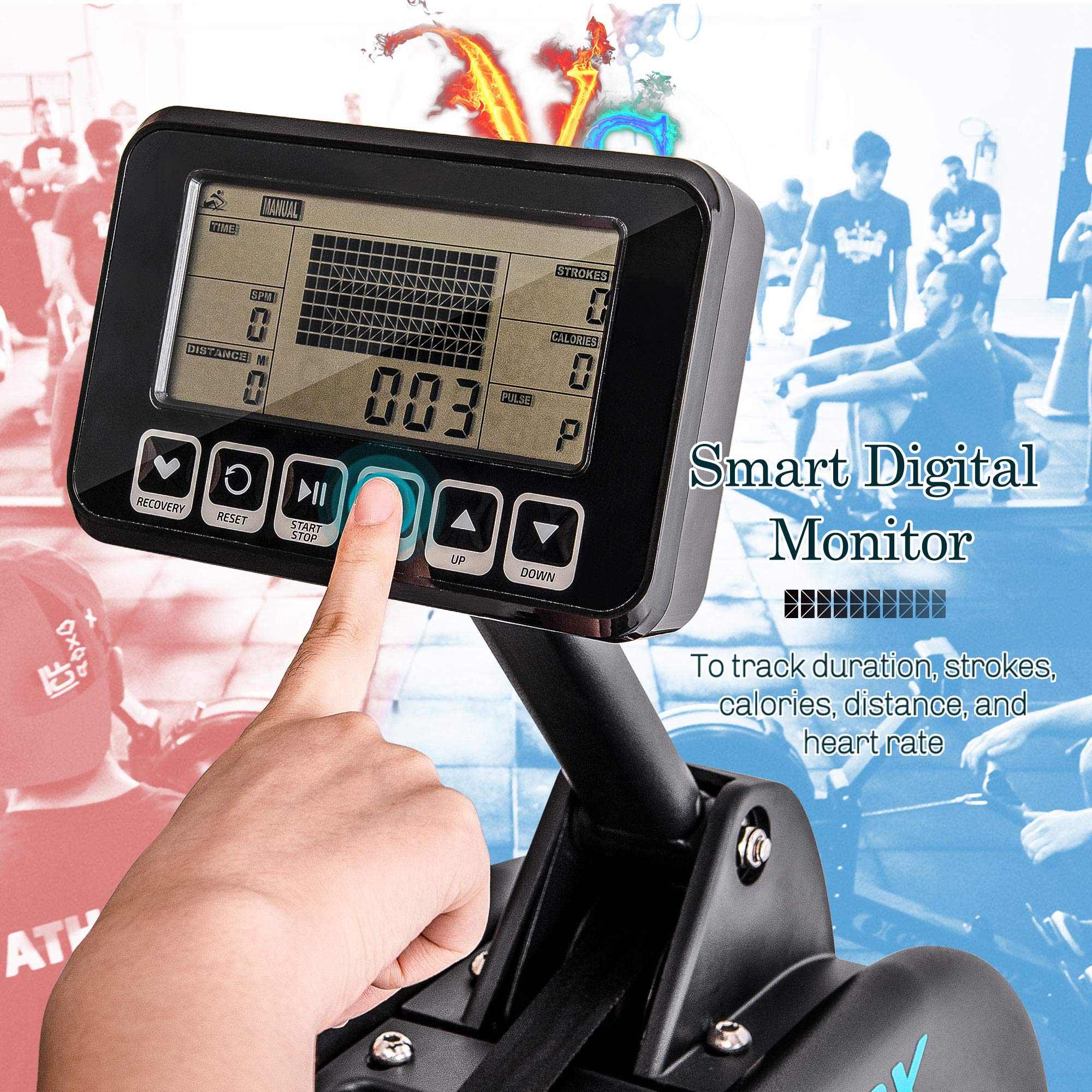 Merax Rowing Machine, Water Rower Machine for Home use, Indoor Cardio Training Exercise Water Resistance Rower with Max 330 lbs Weight Capacity, Aluminum Slide Rail with LCD Monitor