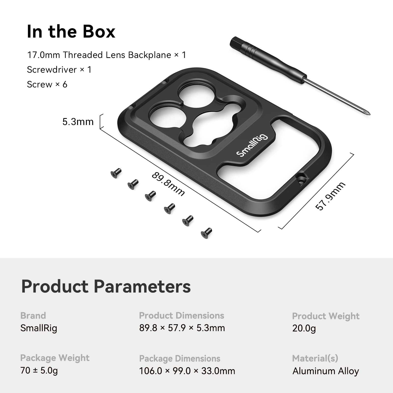 SmallRig 17mm Threaded Lens Backplane for iPhone 14 Pro Max, Aluminum Alloy Lens Backplane Sturdy and Wear-Resistant, Lens Backplane Only for SmallRig Mobile Video Cage 4077 4078 4099