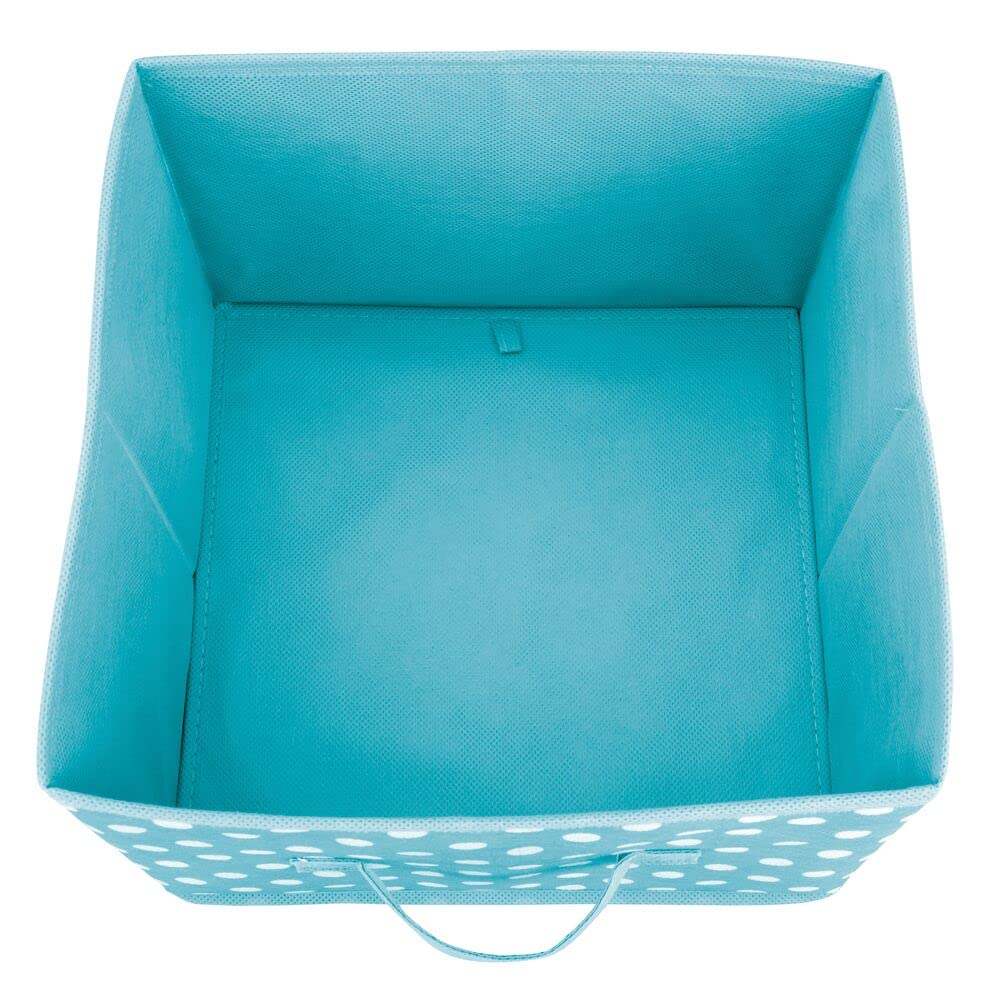 mDesign Soft Fabric Closet Storage Organizer Holder Box Bin - Attached Handle, Open Top, for Child/Kids Bedroom, Nursery, Toy Room - Fun Polka Dot Print - Medium, 2 Pack - Turquoise Blue/White Dots