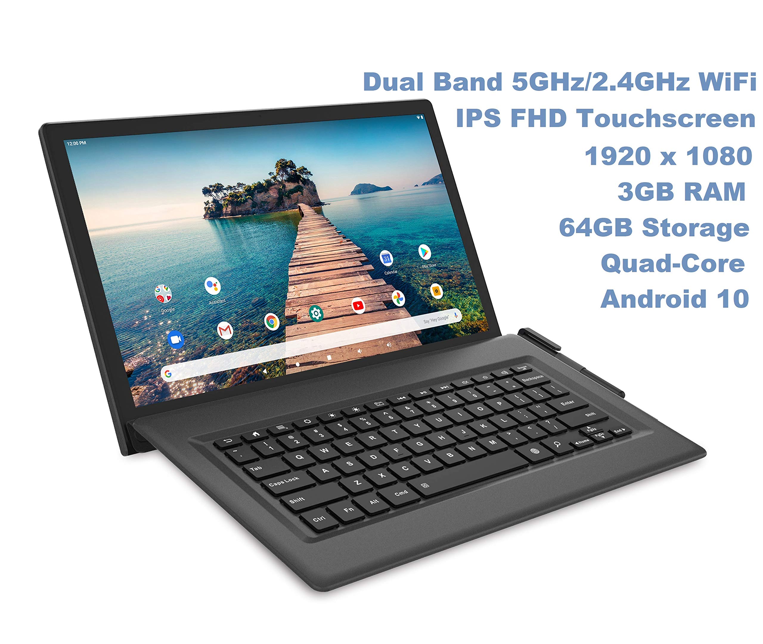 Venturer 14" Luna Max [VCT9T48Q34RBM] Quad-Core 3GB RAM 64GB Storage IPS 1920 x 1080 FHD Touchscreen WiFi Bluetooth with Detachable Keyboard Android 10 Tablet (Renewed)