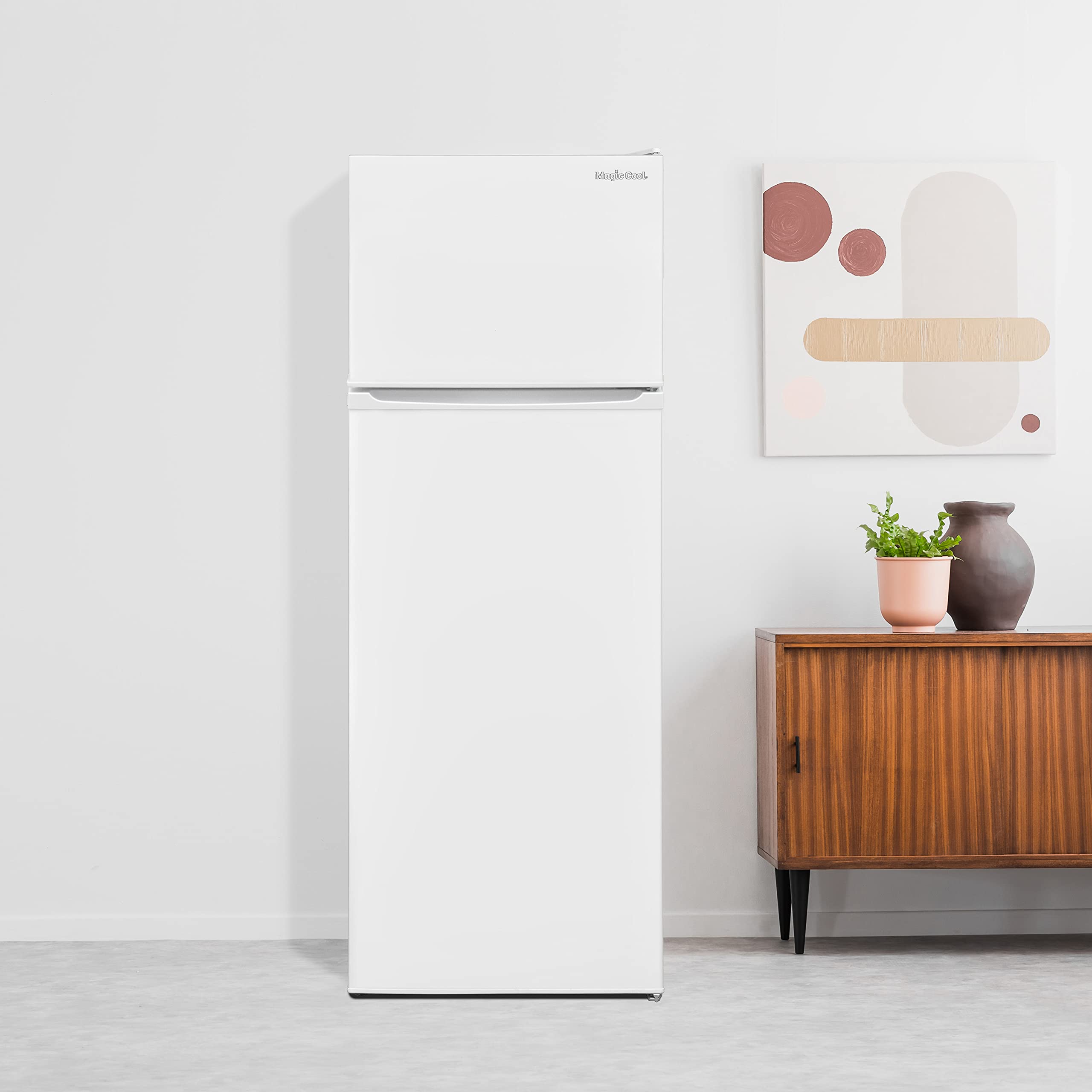 Magic Cool MCR74V3S Apartment Refrigerator Freestanding Slim Design Full Fridge with Top Freezer for Condo, House, Small Kitchen Use, Metallic