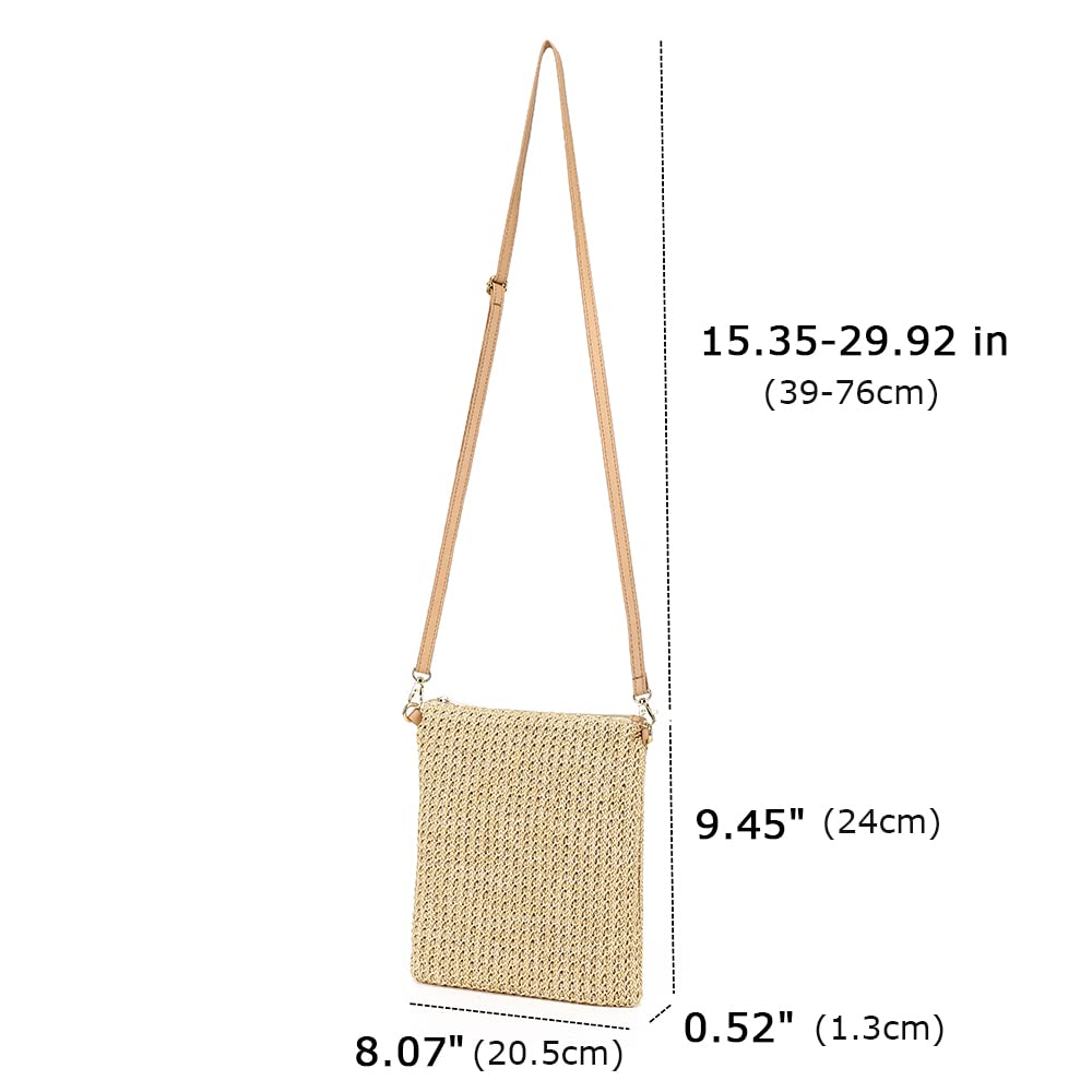 Straw Crossbody Bags for Women, Cute Straw Beach Purse with Detachable Shoulder Strap, Summer Straw Handbag Vacation Essentials (Light Brown)