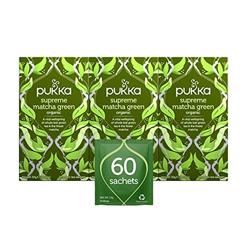 Pukka Supreme Matcha Green, Organic Herbal Green Tea with Oothu, Sencha & Suio Gang, 20 Count (Pack of 3)