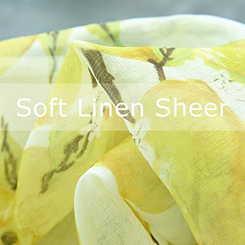 Molaxhome Linen Valances for Windows 52x18 inch, Tie Up Printed Valances Rod Pocket 1 Panel for Kitchen Bathroom Bedroom(Yellow Lemon, Sheer)