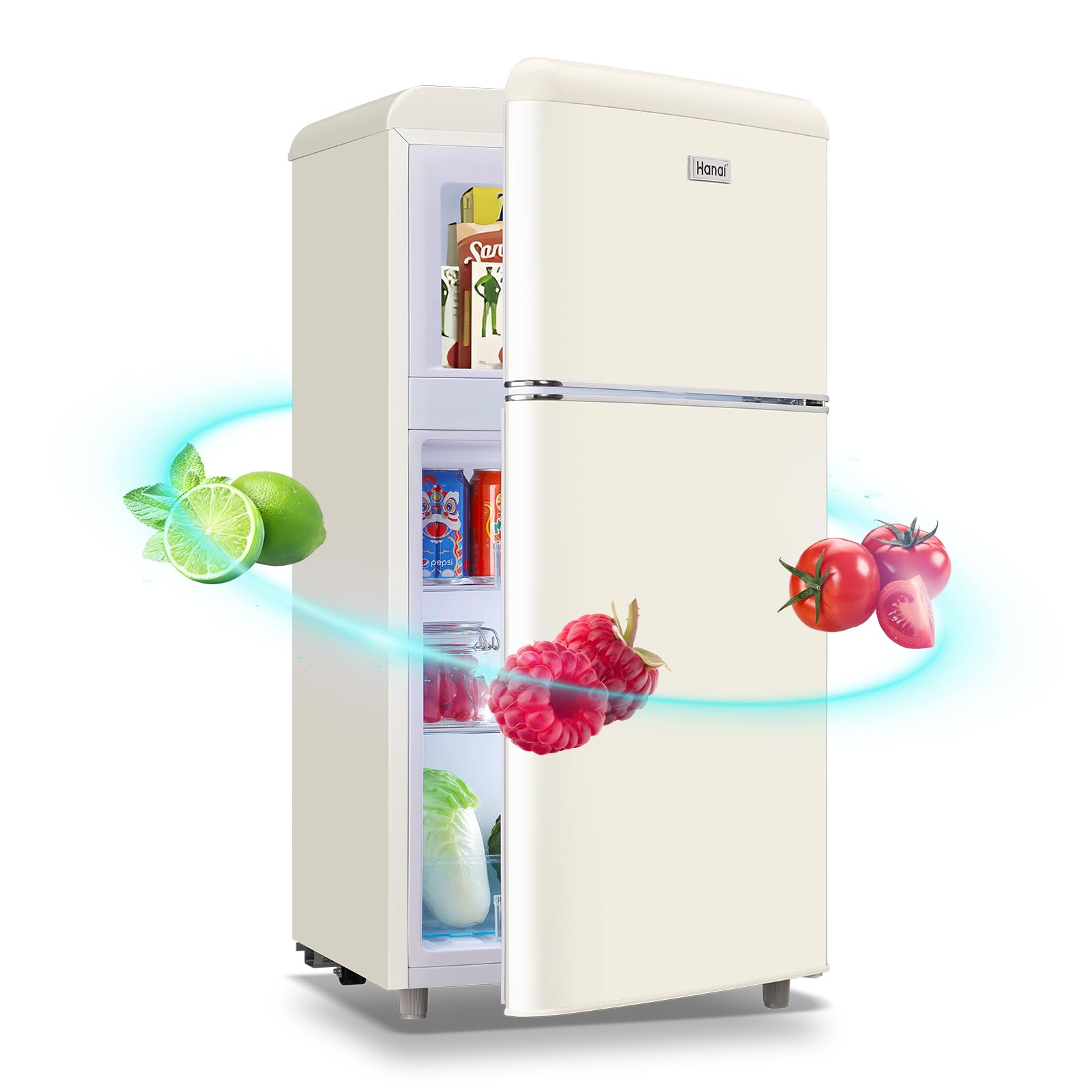 WANAI Compact Mini Refrigerator 3.5 Cu.Ft Small Refrigerator with Freezer, Retro Mini Fridge with Dual Door,7 Adjustable Thermostat, Adjustable Shelves For Dorm, Office Bedroom,White