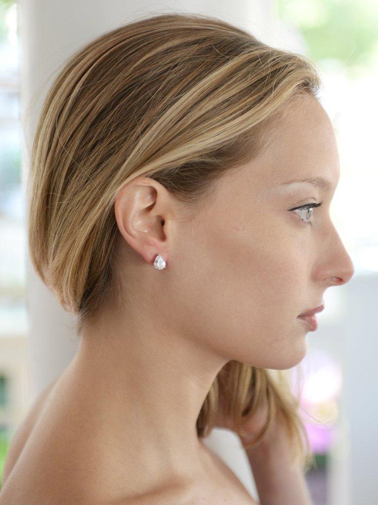 Mariell Gold Cubic Zirconia Clip-On Earrings, Pear Shape CZ Crystal, 2 Carat Imitation Diamond Earring