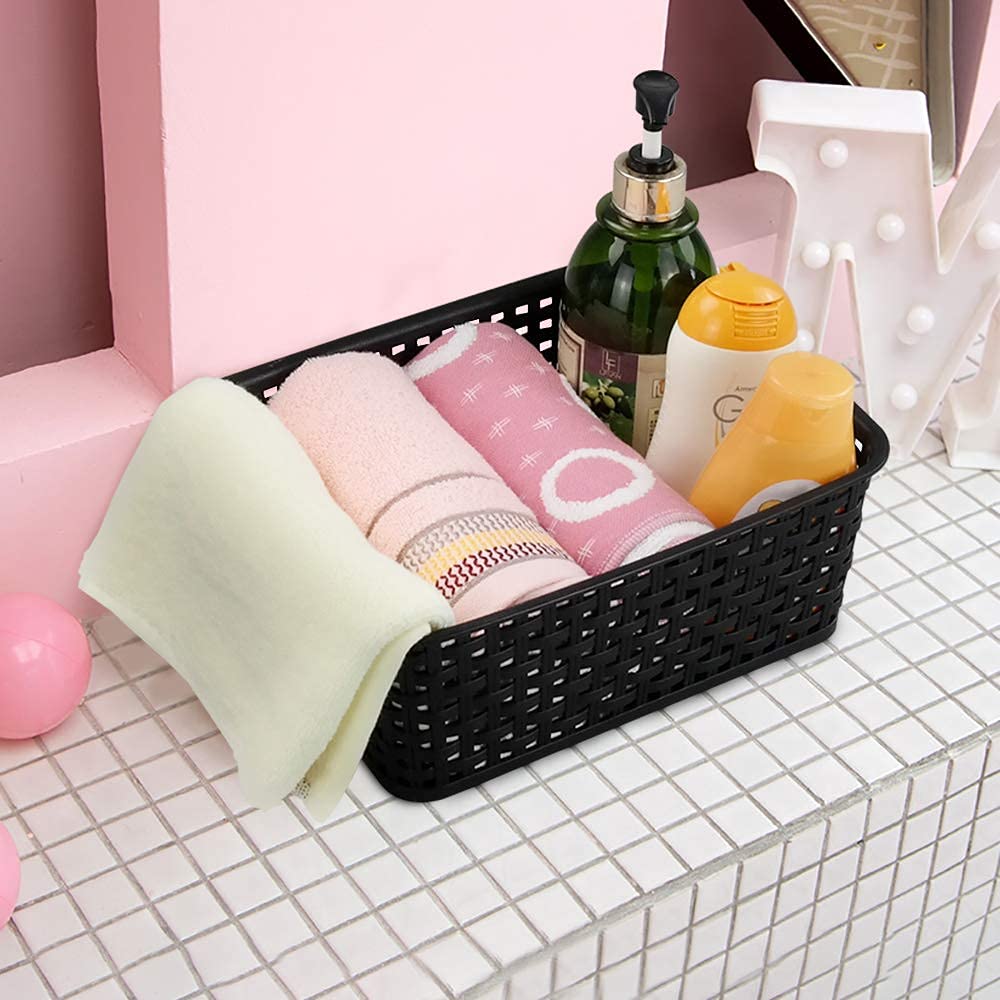 Qqbine Plastic Woven Basket, Plastic Weave Organizer Bins, 6 Packs