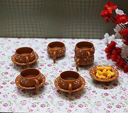 Odishabazaar Tea Cup with Saucer Set of 6 (6 tea cups and 6 saucers 5.4 oz) | Tea cups set of 6 Microwave Safe