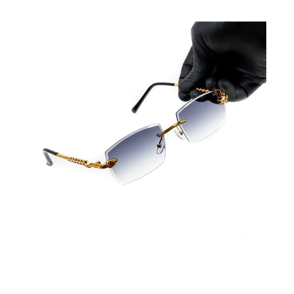 Street Knitted Men's Rimless Gold Frame Gray Purple Tint Elegant King Snake Sunglasses