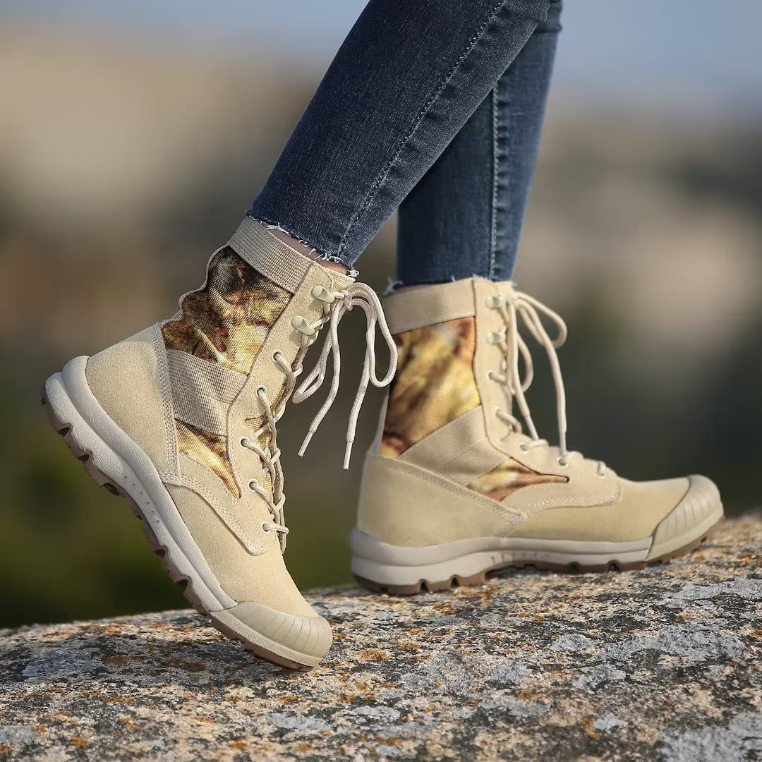 SYALL Women's Hiking Boots Lightweight and Breathable Camouflage Water-resistant Non-Slip Mid Durable Desert Trekking Shoes