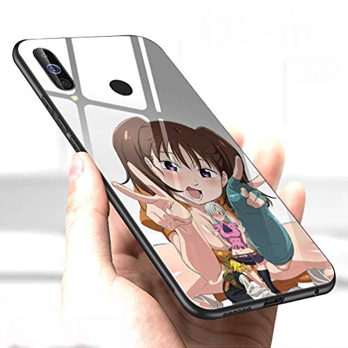 Luxury Phone Case for Samsung Galaxy A40 Cover,9H Tempered Glass Back Cover Soft Silicone Anti Scratch Bumper Design LB-61 Nanatsu no Taizai Seven Deadly Sin Protective Case