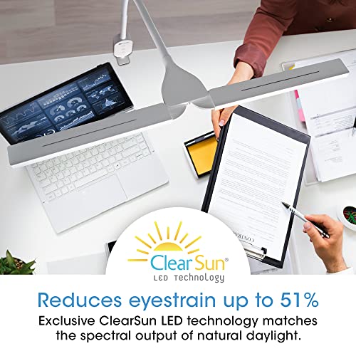 OttLite Pivot LED Clamp Desk Lamp - Dual Lamp Shades & Flexible Neck with ClearSun LED Technology - 3 Color Temperature Modes, Dimmable LEDs & Touch-Activated Controls for Crafting, Sewing, & Studying