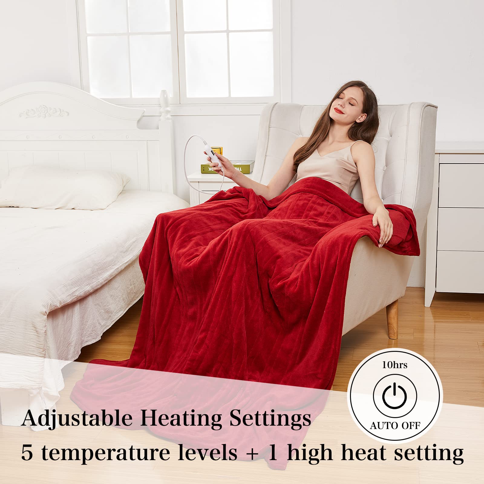 SELEPHANT Heated Blanket Full Size, 62" x 84" Electric Throw Blankets with 5+1 Heat Settings Flannel Heating Blanket,10hrs of Auto Off, Machine Washable-2 Years Warranty