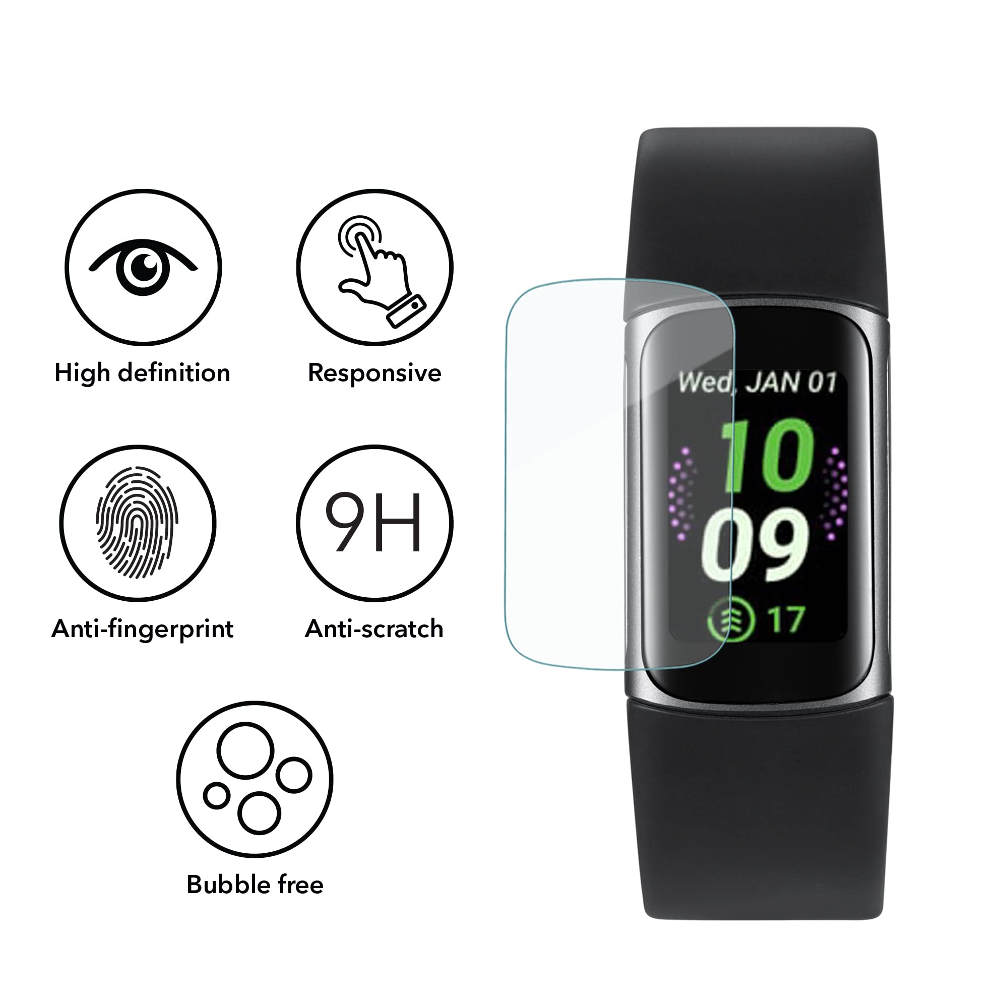 Wasserstein Screen Protector Compatible with Fitbit Charge 5 - Made for Fitbit - Full Screen Protection for Your Fitbit Device (3 Pack, Transparent)