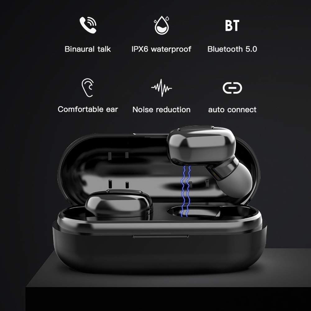 MOHALIKO Wireless Earbuds, L13 TWS Bluetooth 5.0 Wireless HiFi Music Earphones Waterproof Sports Earbuds for Work, Home Office Black