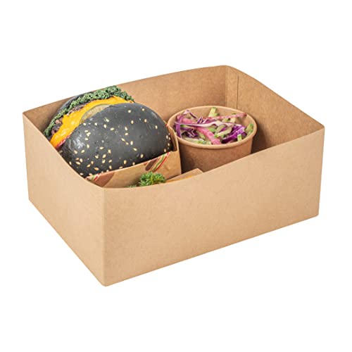 Restaurantware Bio Tek 8.4 x 6 x 3.5 Inch Burger Trays 100 Disposable Paper Food Trays - Recyclable Sturdy Kraft Paper Movie Snack Trays For Meals Snacks And Baked Goods
