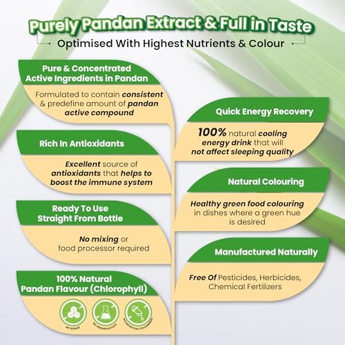 Pandan Leaf (ScrewPine) | Malaysia Extract Liquid Concentrate, Fresh Natural Asian Gourmet Flavor & Color | Baking & Beverage Ingredient | Juice, Cake (60g)