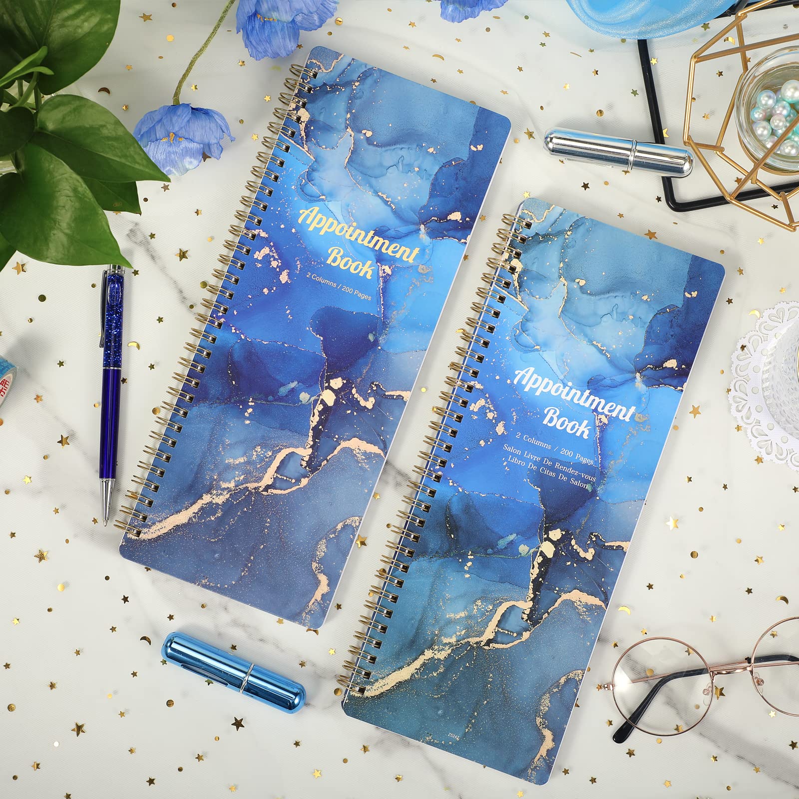 Poluma - Salon appointment book, 11.5" x 4.7", 2 Columns Undated , 6 AM - 9 PM, Twin-Wire Binding, 200 Pages for Hair Stylist - Blue