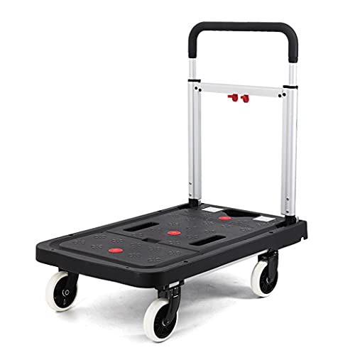 WSJIE Folding Flatbed Cart, Four-Wheeled Pull Cargo, Portable Trolley Truck with 330 Lbs Weight Capacity (Color : D, Size : 68 * 41 * 72cm)