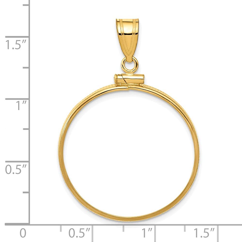 Roy Rose Jewelry Gold Coin Mounting | 1/2 oz. American Eagle, Old US $10 Liberty or Indian | 27mm | Screw Top | Plain Reeded Edge and Diamond-cut Coin Bezel Pendant Frames | Solid 14K Gold
