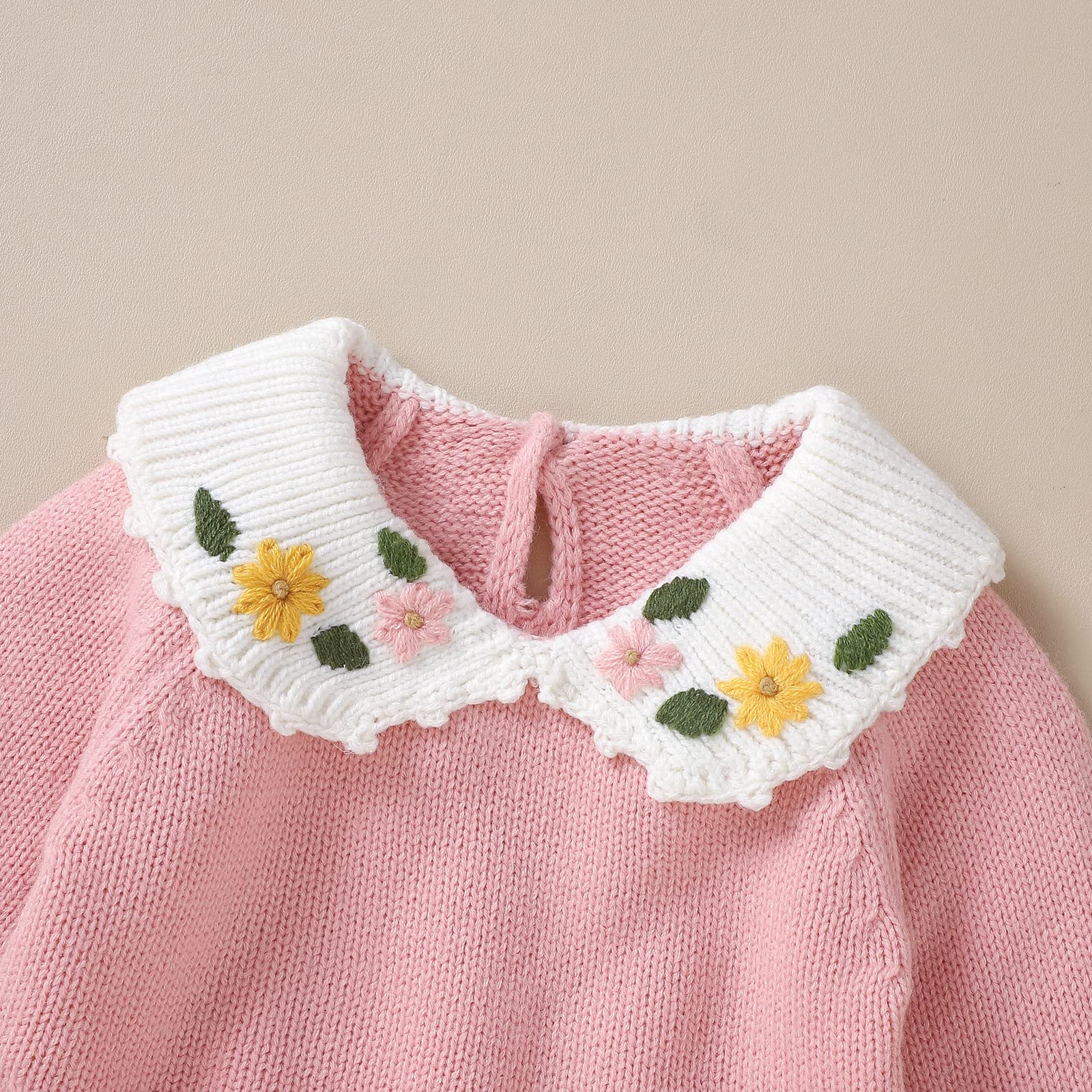 XIXIXIU Baby Cute Sweater Flower Embroidery Warm Knitted Bodysuit For Spring Photography Comfy Romper Clothes Pink 1-3 Months