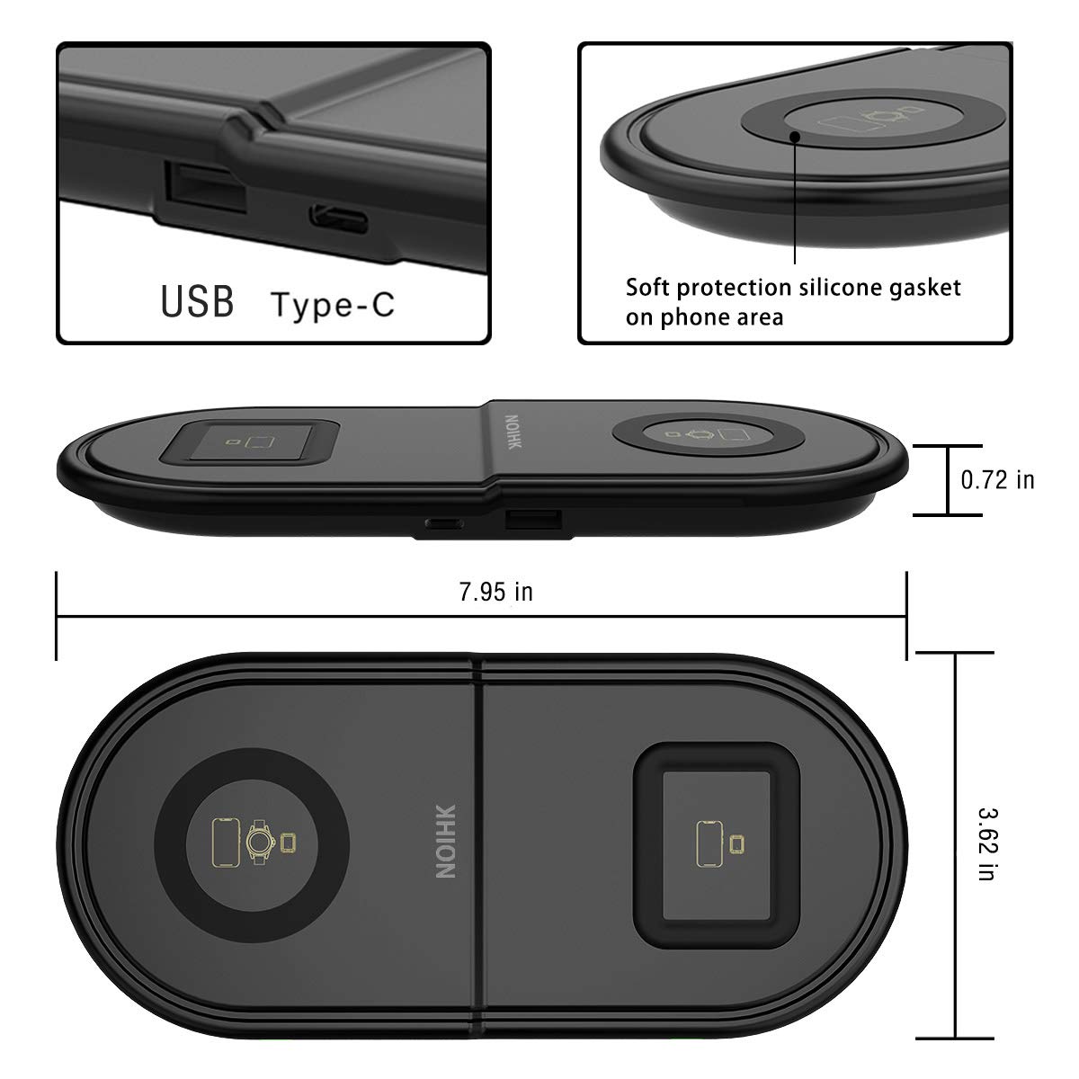 NOIHK Dual Wireless Charger Pad Compatible with Samsung Galaxy Watch 3,Active 2/1,Gear S3/S2, 2 in 1 Fast Charging Dock Station for Samsung S21/S20/S10/S9/S8/Note 20/10/9,Galaxy Buds 2/+/Pro/Live