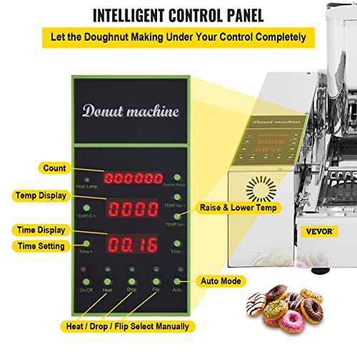 VEVOR 110V Commercial Automatic Donut Making Machine, 6 Rows Auto Doughnut Maker 9.5L Hopper, Intelligent Control Panel, Adjustable Thickness Donuts Fryer, 304 Stainless Steel