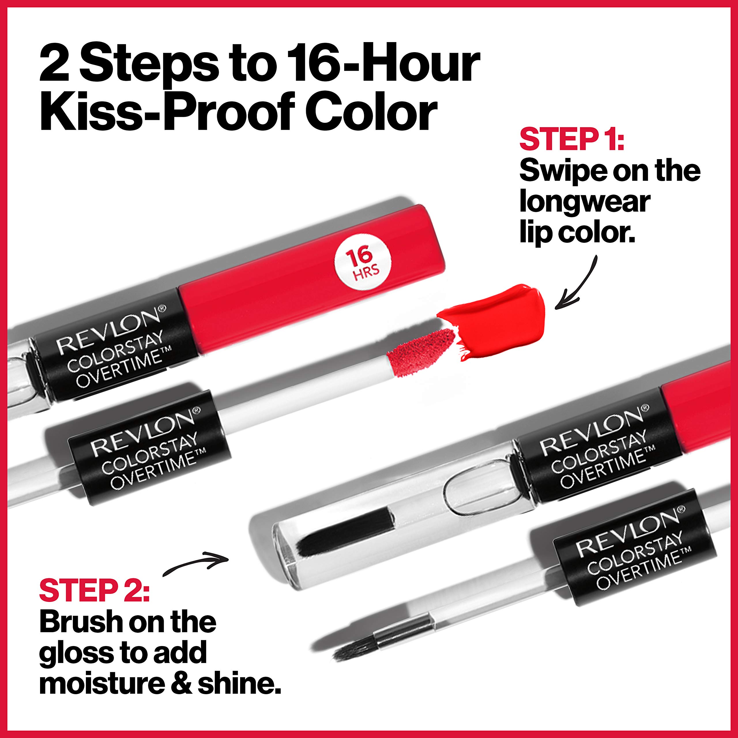 Revlon Liquid Lipstick with Clear Lip Gloss, ColorStay Face Makeup, Overtime Lipcolor, Dual Ended with Vitamin E in Pink, For Keeps Pink (490), 0.07 Oz