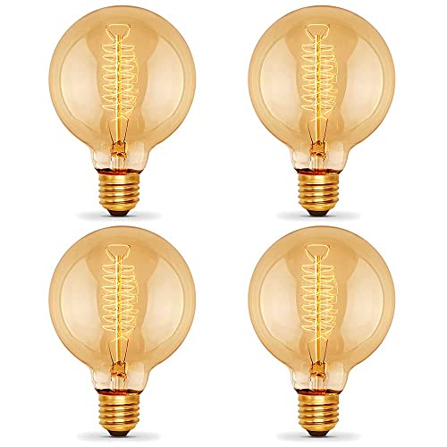 New Lights G25 Globe Edison Bulb, 60W Vintage Round Edison Bulb, Vintage Light Bulb, Old Fashion Dimmable Retro Incandescent Light Bulbs, 2100K Warm White, 240 Lumens,E26, Amber Glass, 4 Pack