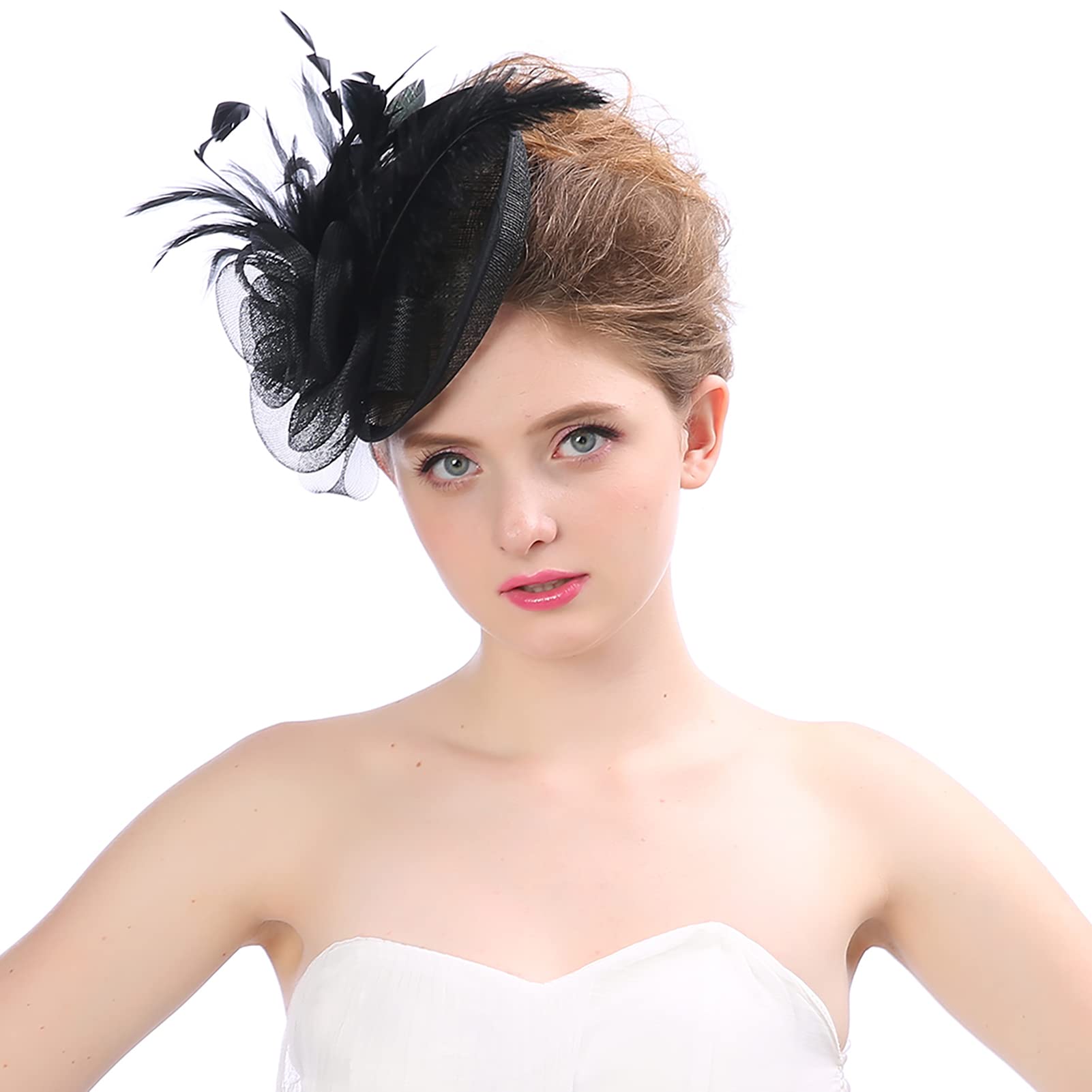 ROZKITCH Feather Fascinators Womens Pillbox Flower Party Hat White