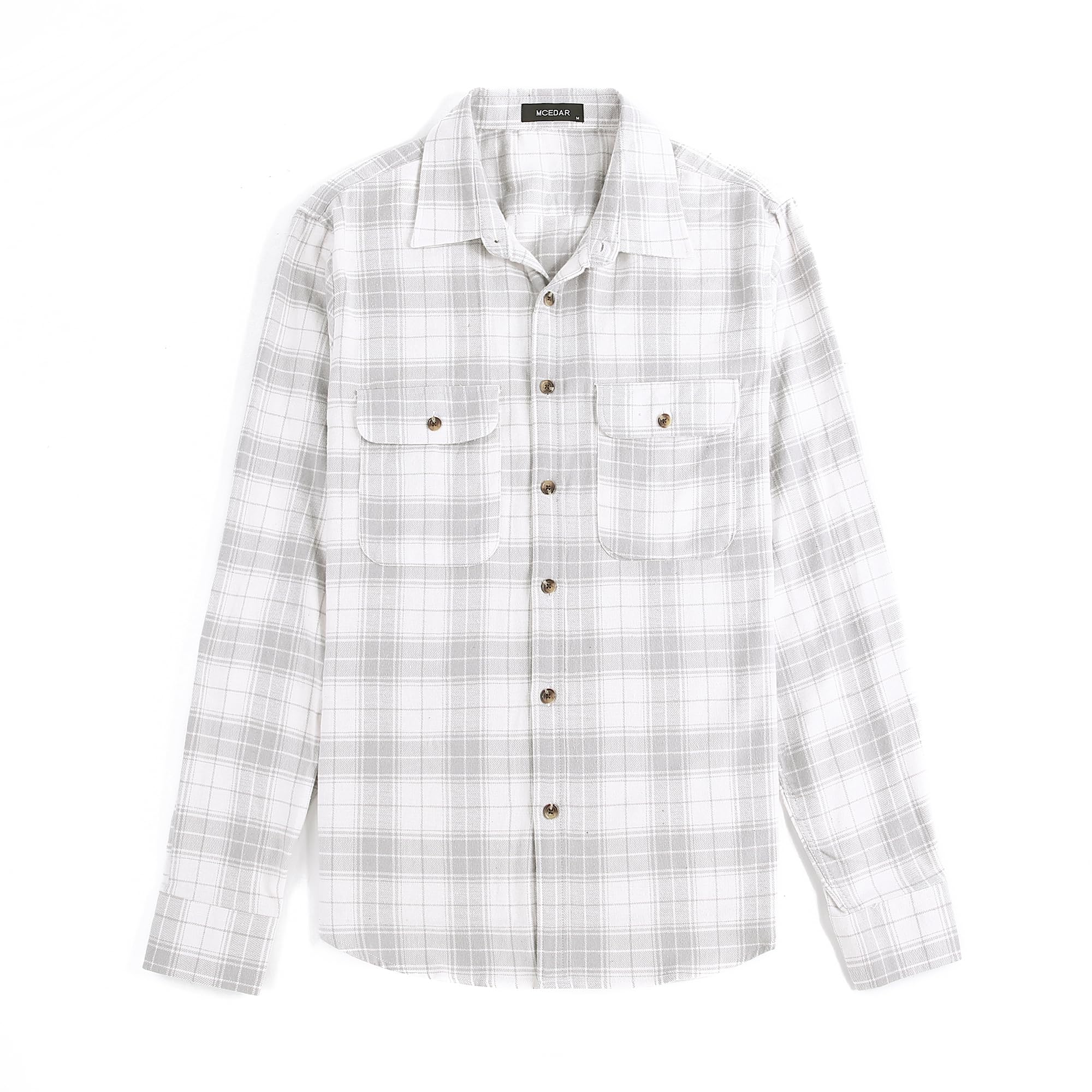 MCEDAR Regular Fit Plaid Flannel Shirts for Men Lightweight Long Sleeve Casual Button Down Shirt (Cream Plaid 11216,2XL)