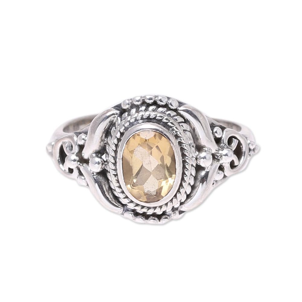 NOVICA Artisan Handmade .925 Sterling Silver Citrine Cocktail Ring Traditional from India Single Stone Birthstone 'Traditional Romantic'