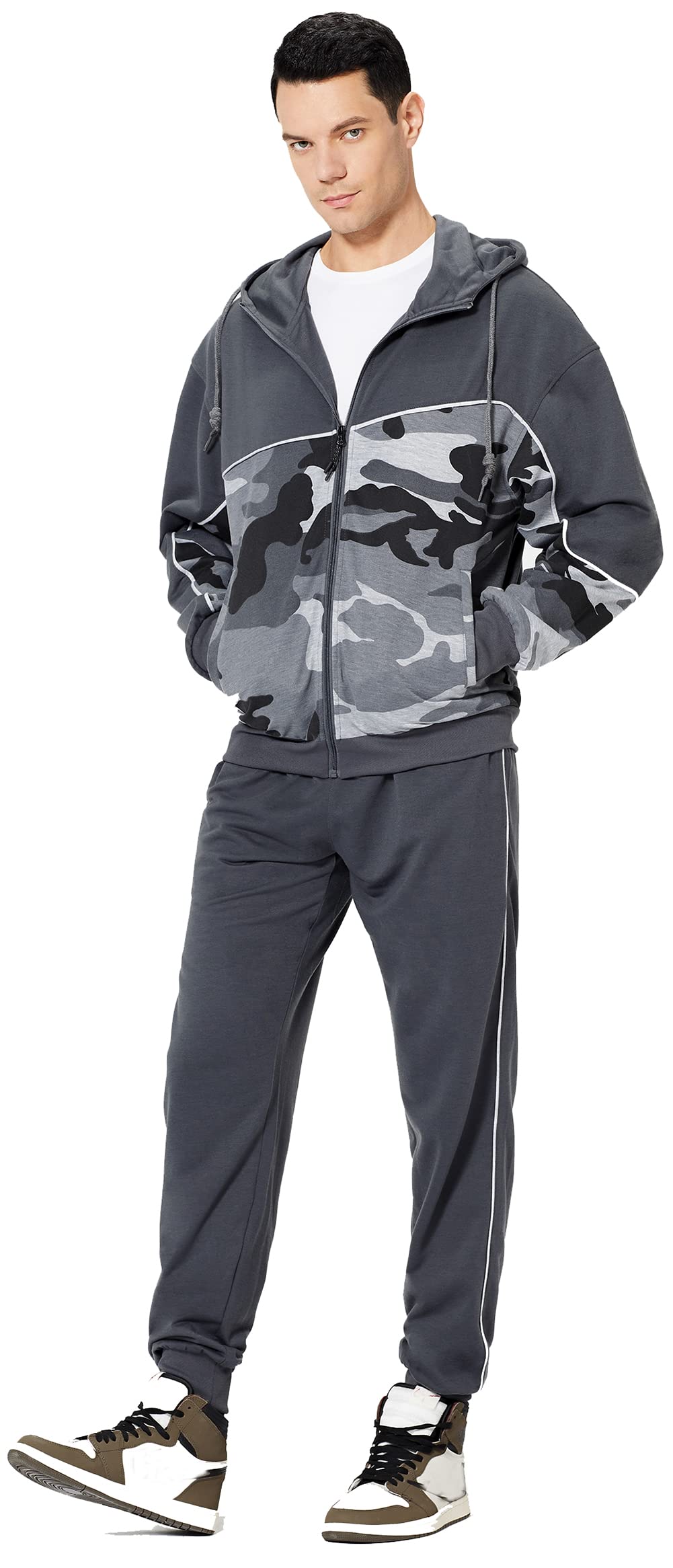 RPOVIG Men's Track Suits, 2 Pack Sweatsuits Outfits Full Zip Jackets Athletic Pants for Jogging Gym Workout