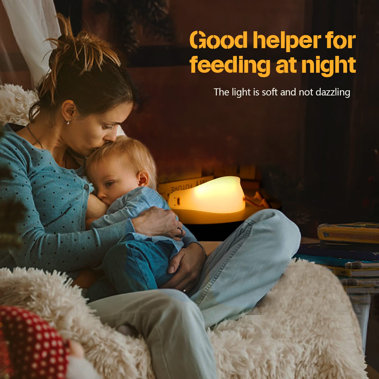 WTORSLD Lying Flat Duck Night Light,Animal Night Light,Adorable Rechargeable Duck Night Light for Kids - Adjustable Brightness, Timer, and Touch Control Breastfeeding Bedside Touch Night Light。