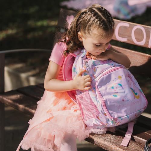 mommore 2-in-1 Kids Backpack, Insulated Lunch Compartment Unicorn Toddler Backpack Kindergarten Preschool Bookbag for Girls, Lightweight Daycare Backpack with Chest Strap, Pink
