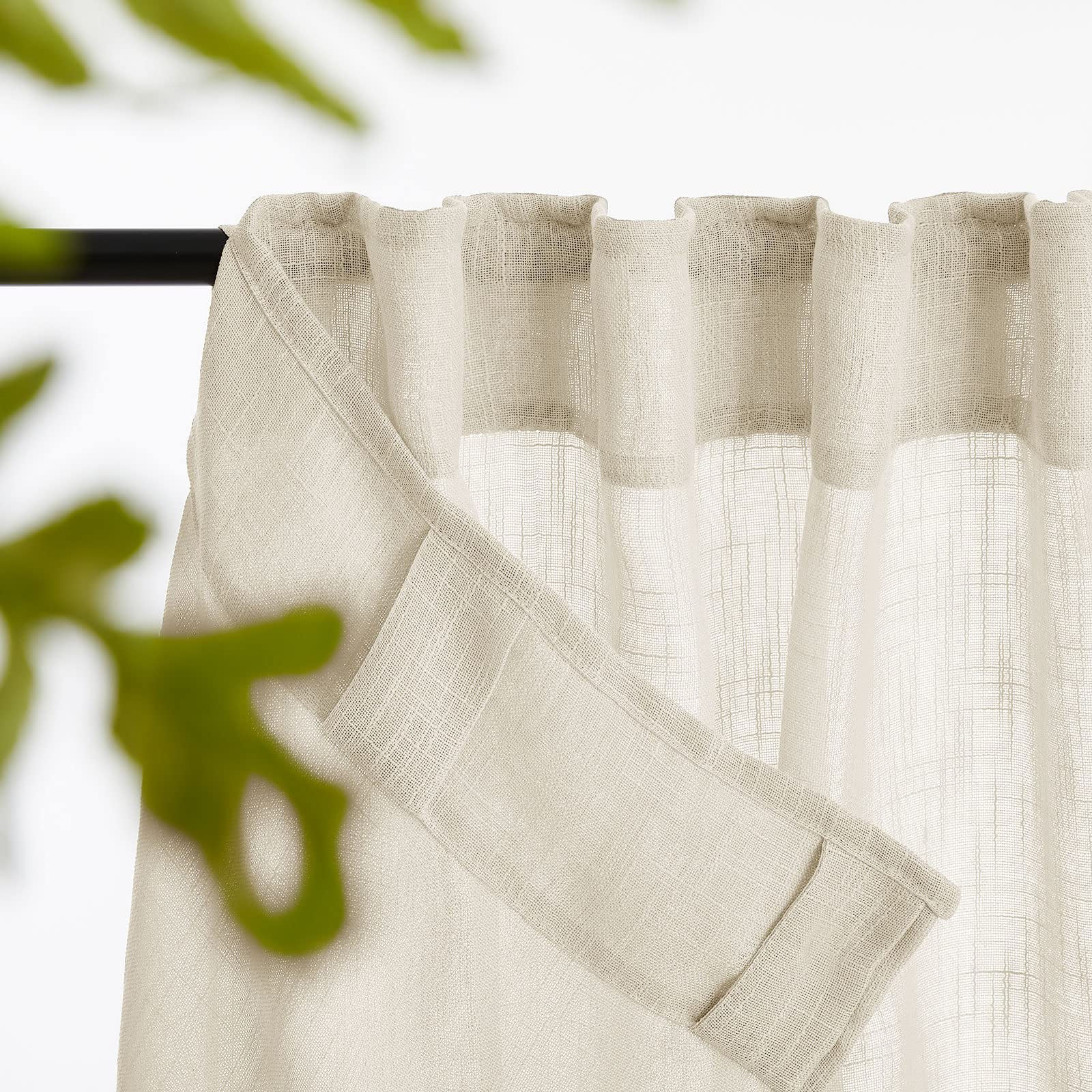PONY DANCE Dark Grey Half Curtains for Windows - Faux Linen Look Curtains Back Tab Cafe Short Semi Sheer Beach Curtains for Bathroom Small Window Treatment Tier,Kitchen Curtains 36 inch Length,2 PCS