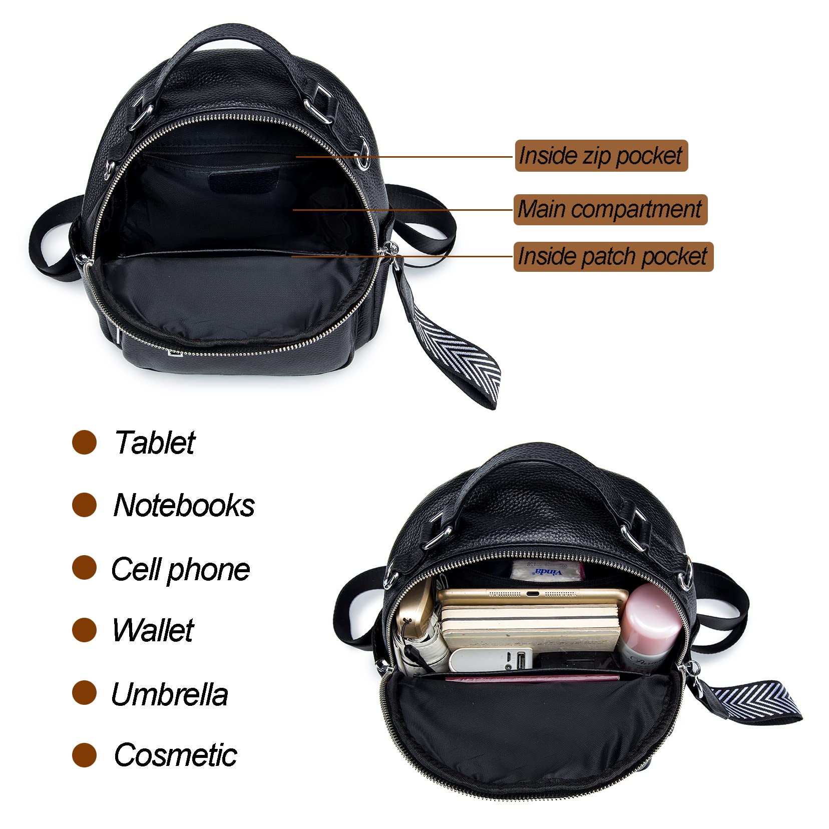 SENLANY Small Backpack Purse for Women Genuine Leather Stylish Convertible Satchel Handbags with Detachable Shoulder Strap Black Classic